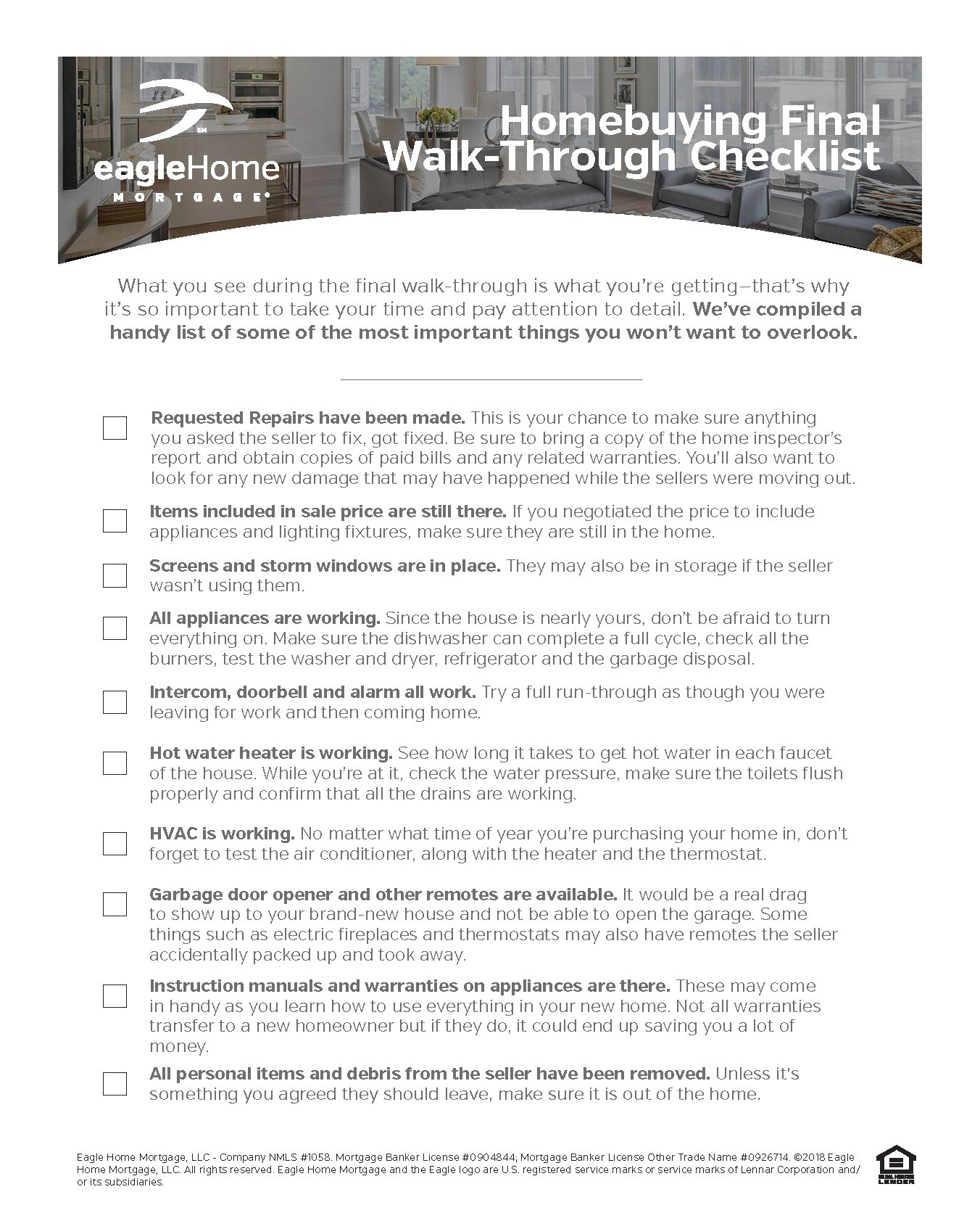 Your Final Walk Through Checklist